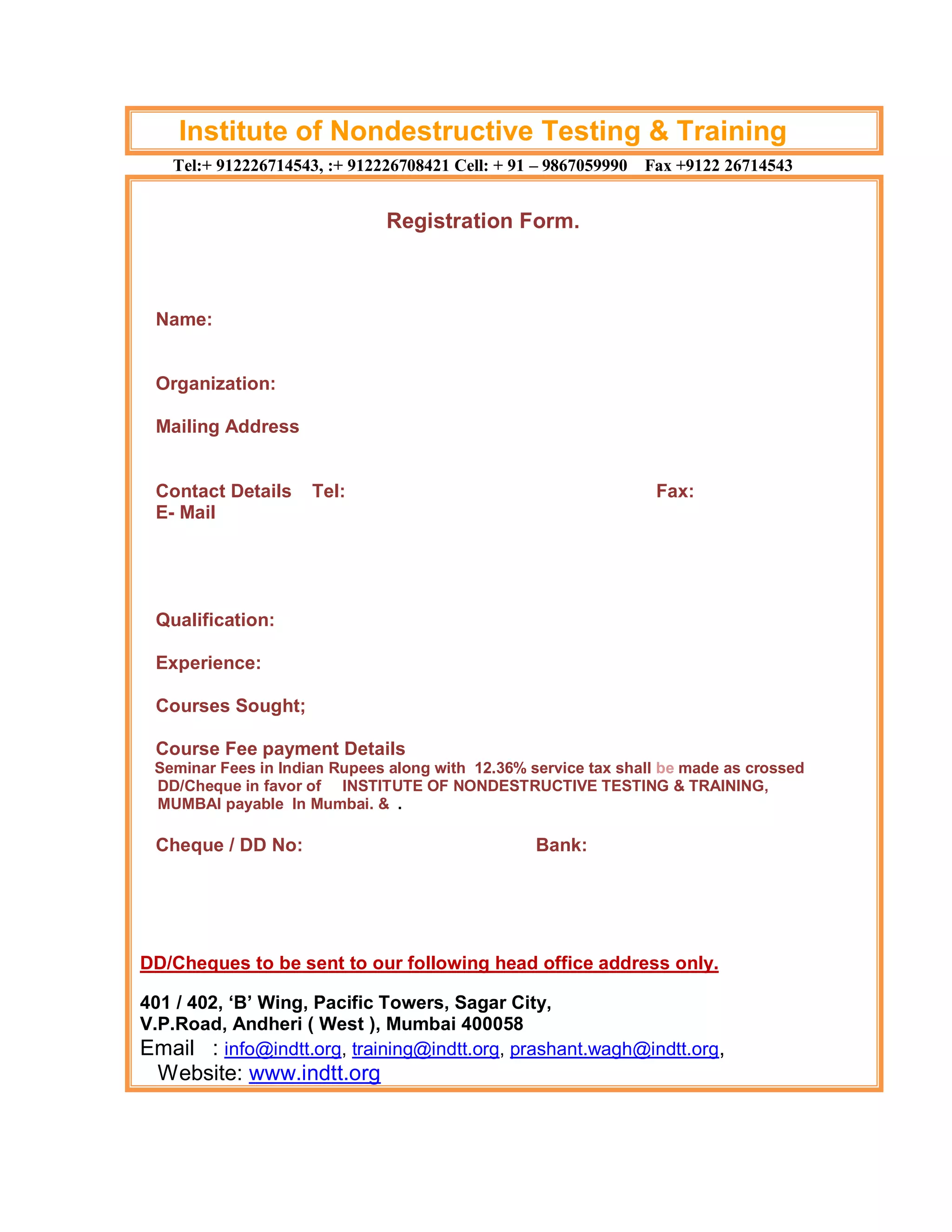 Indtt 2013 training programme | PDF