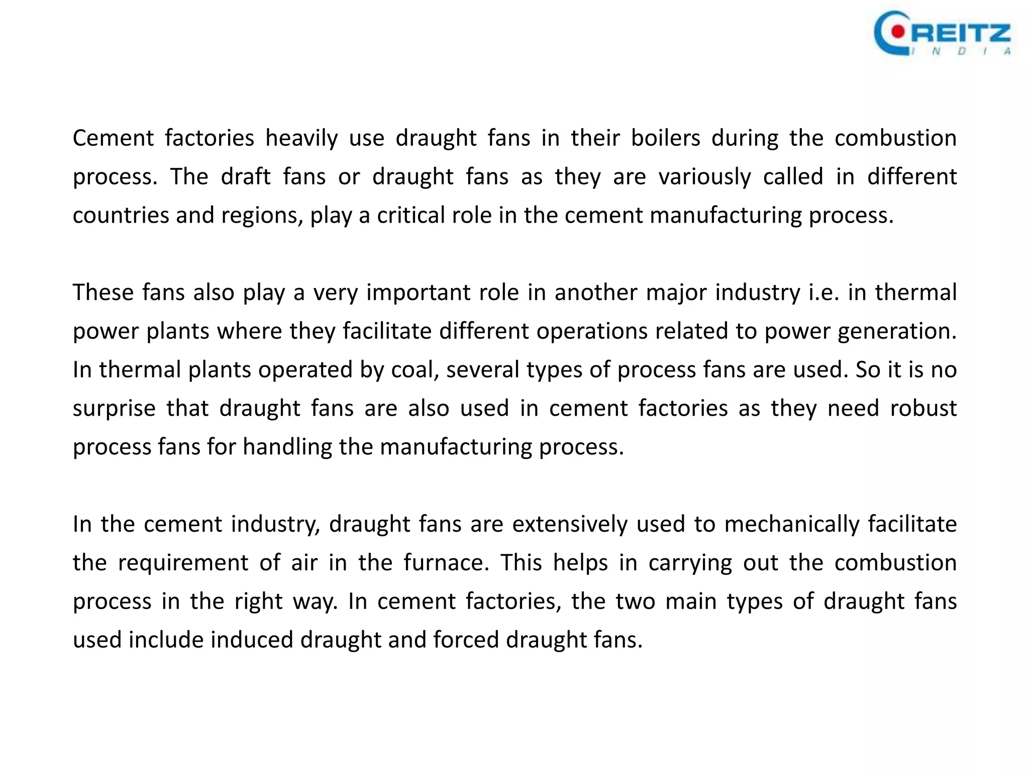 INDUCED DRAUGHT FANS AND FORCED DRAUGHT FANS IN CEMENT FACTORIES | PPTX