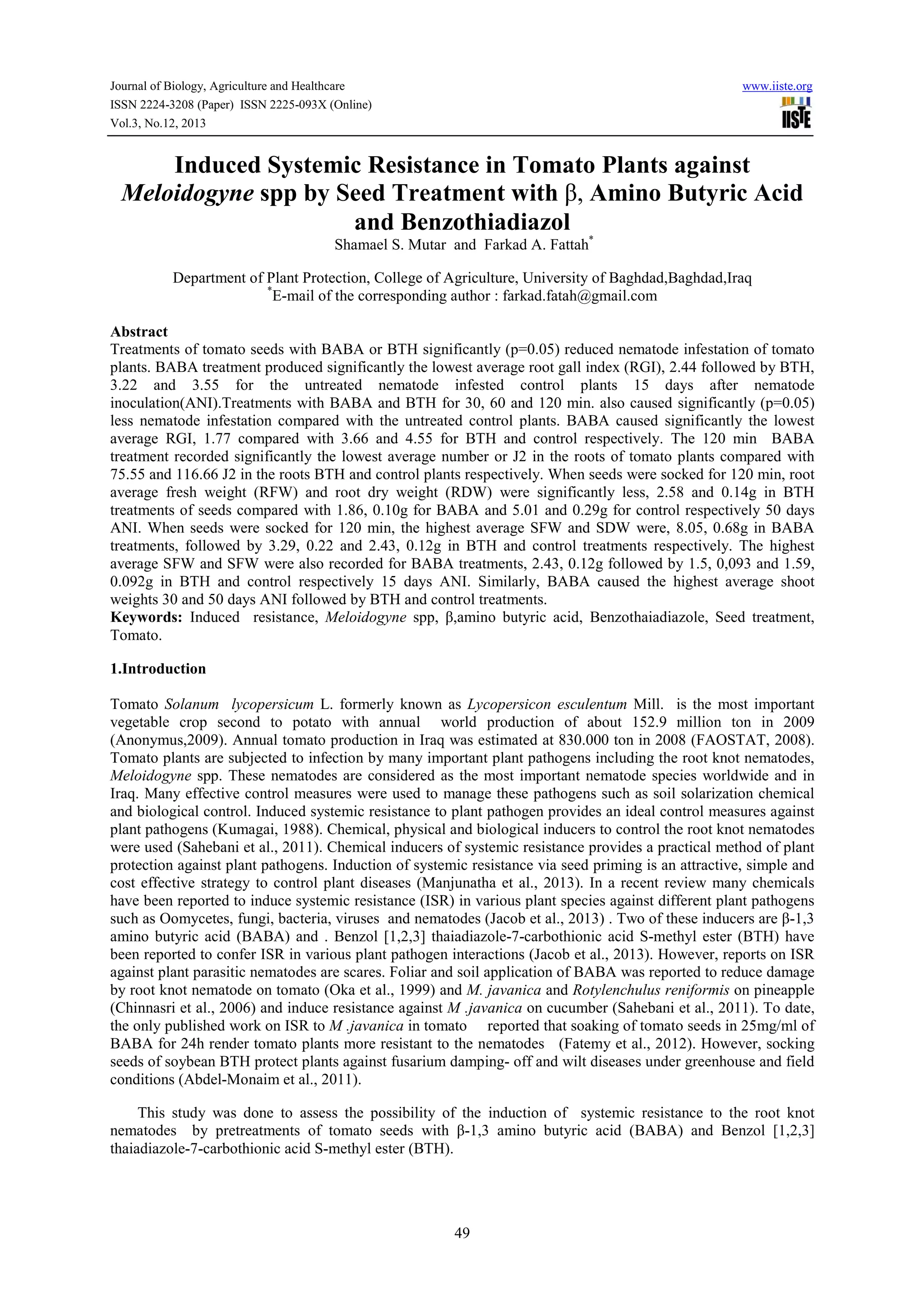 Induced systemic resistance in tomato plants against | PDF
