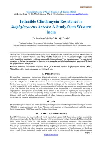 Inducible Clindamycin Resistance in Staphylococcus Aureus: A Study from Western India | PDF