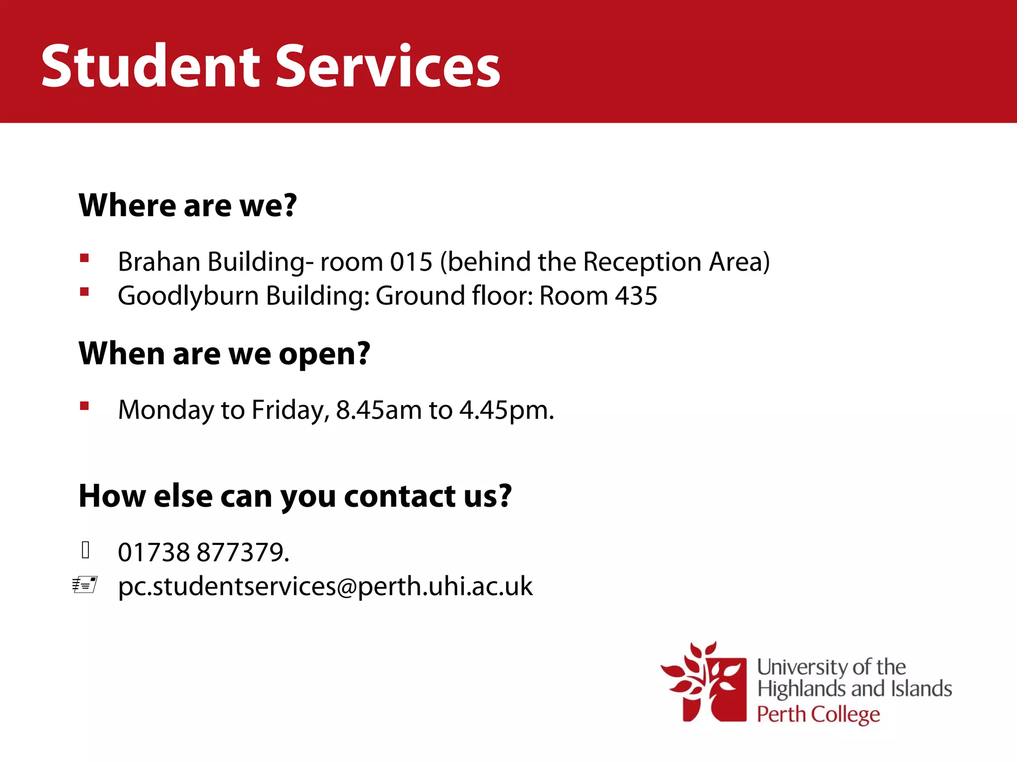 Perth College Student Services: Introduction | PPT