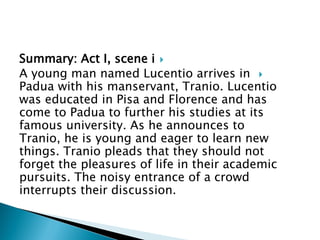 Induction & act i of the taming of the shrew by dr. fawzia aseel | PDF