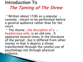 Induction & act i of the taming of the shrew by dr. fawzia aseel | PDF