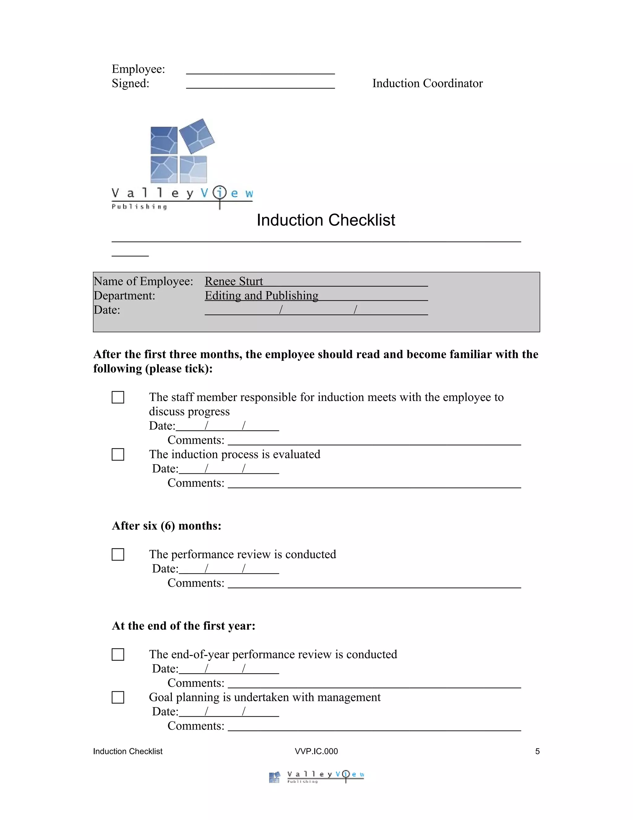 Induction Checklist | DOC
