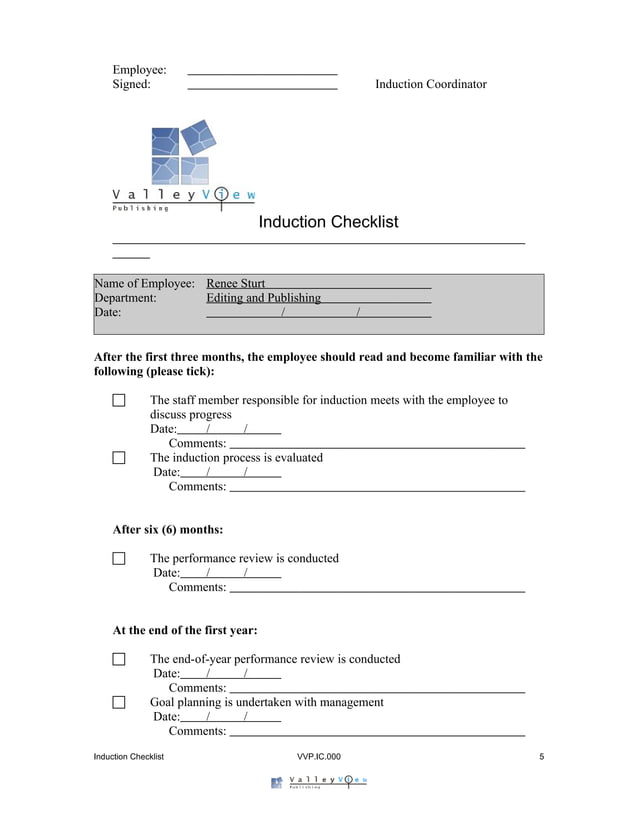 Induction Checklist | DOC