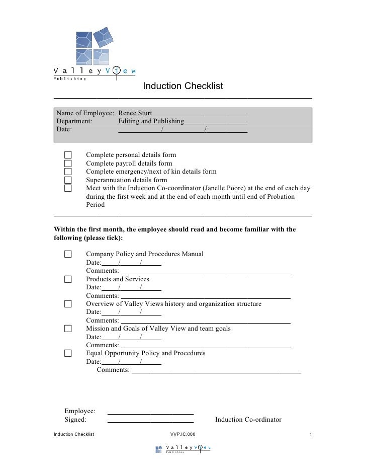 Induction Checklist