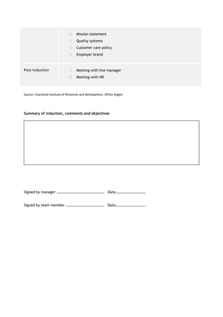 Induction checklist - To plan your next induction | PDF