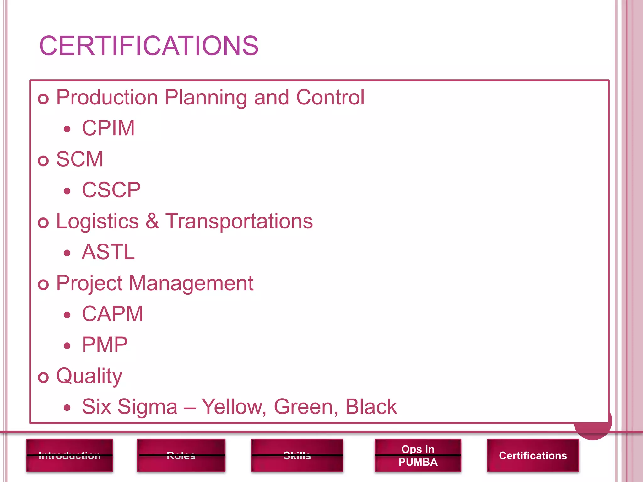 Induction for students admitted pumba on operations management | PPSX