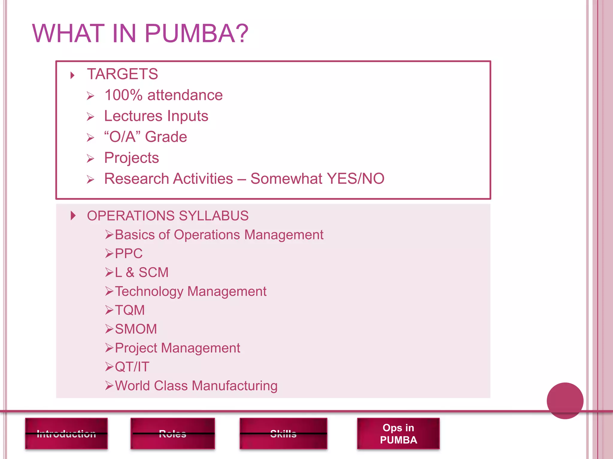 Induction for students admitted pumba on operations management | PPSX