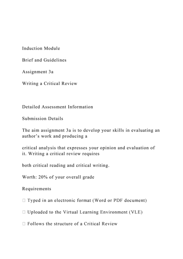 Induction Module Brief and Guidelines Assignment 3a .docx
