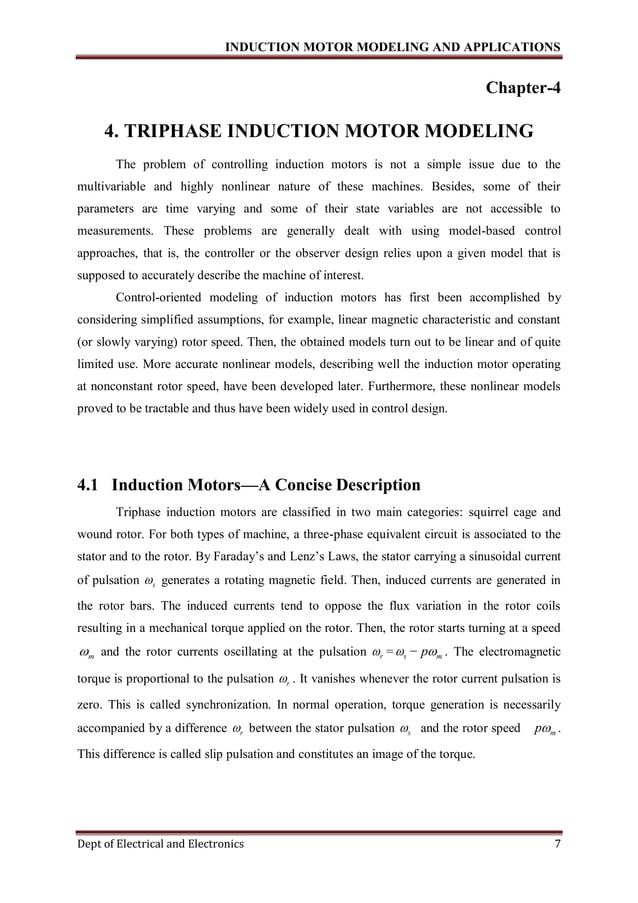 Induction motor modelling and applications report | PDF