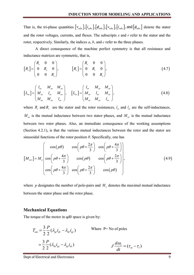 Induction motor modelling and applications report | PDF
