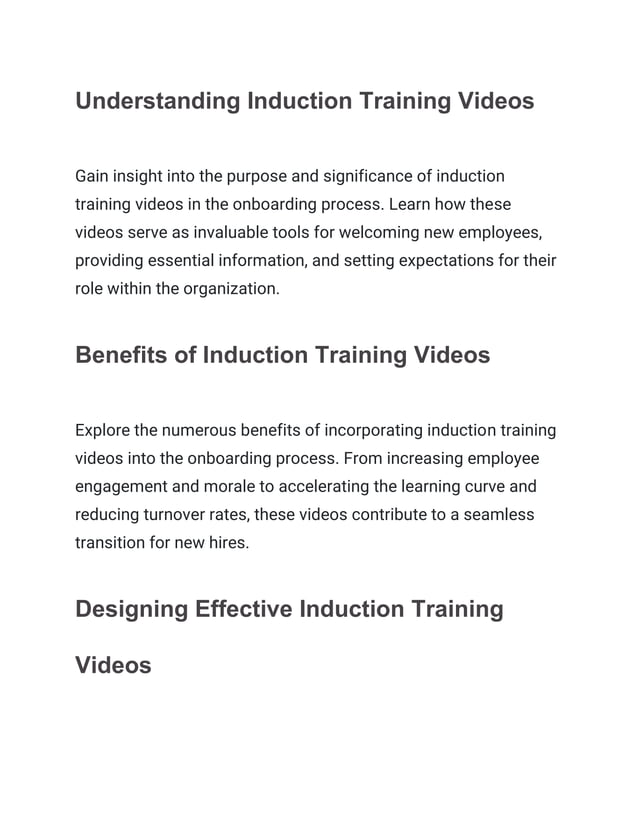 Unlocking Success with Induction Training Videos | PDF