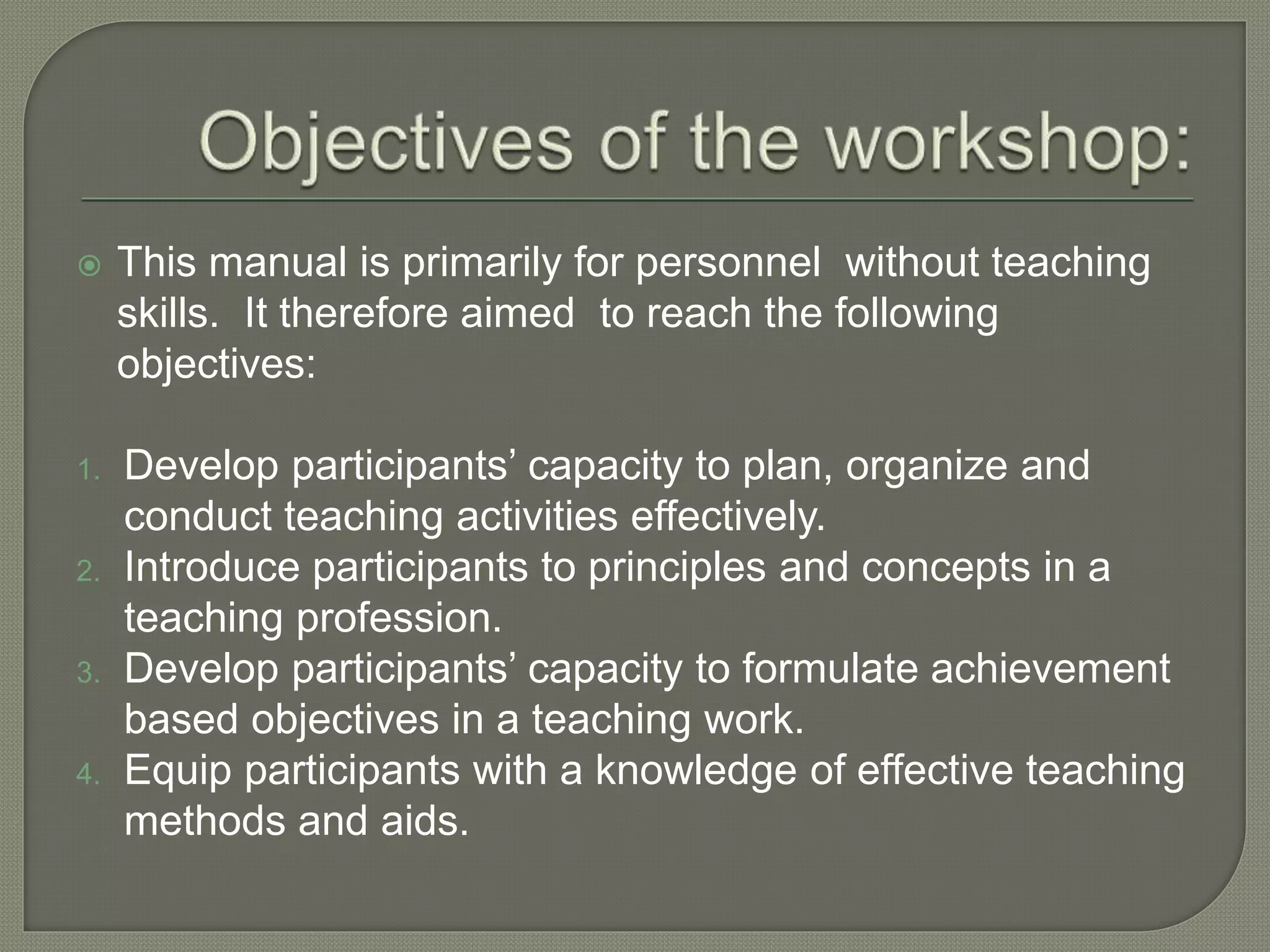 Induction workshop for teachers | PPTX