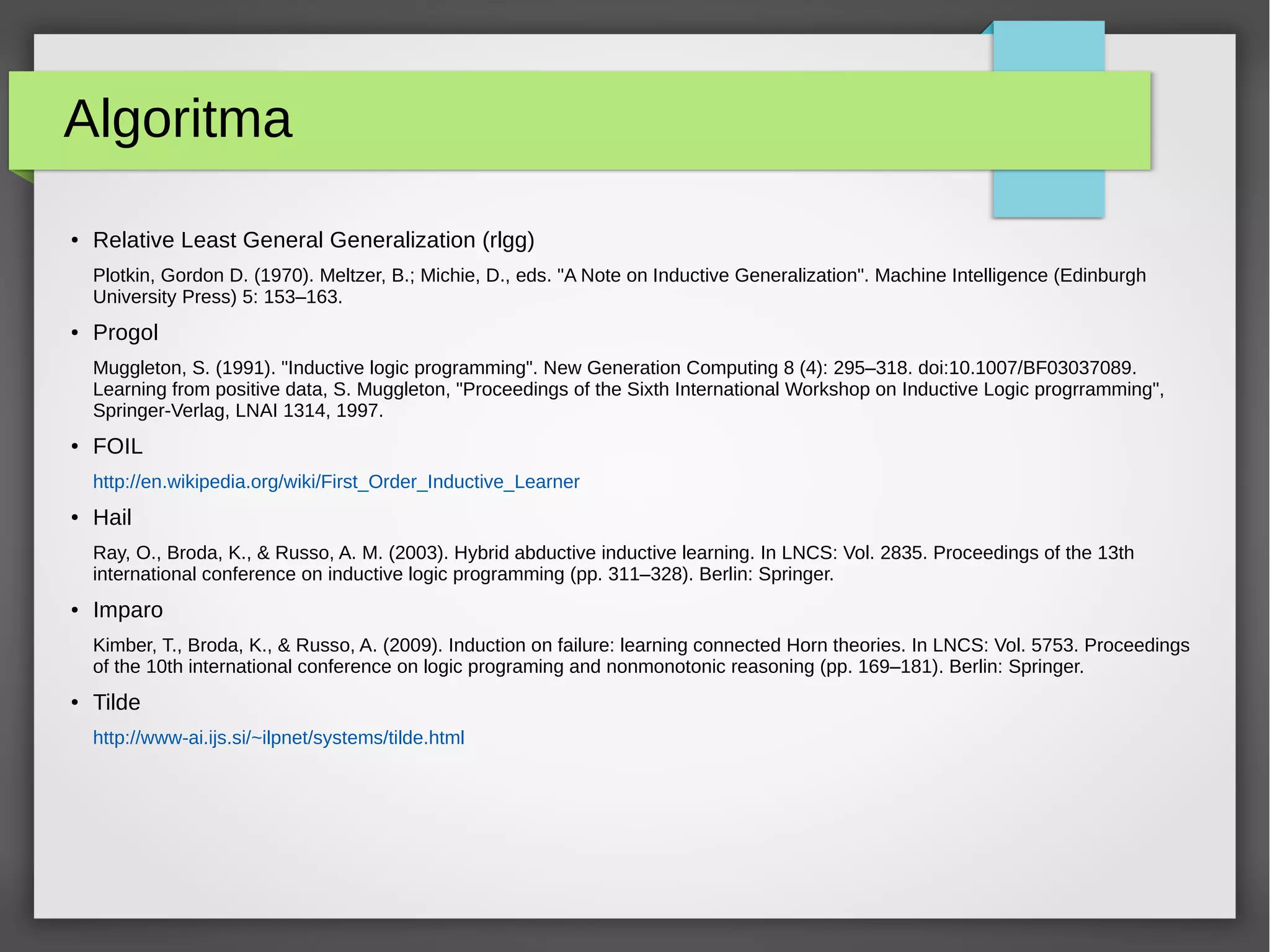 Pemrograman Logika Induktif (Inductive Logic Programming) | PPT
