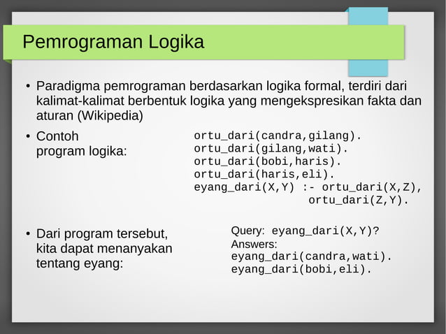 Pemrograman Logika Induktif (Inductive Logic Programming) | PPT