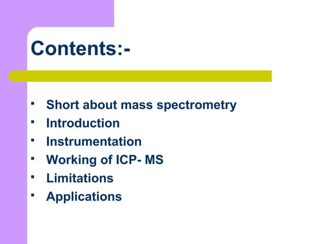 Inductively coupled mass spectrometry | PPT | Chemistry | Science