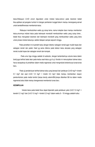 Induksi dan generasi kalus keladi tikus secara in vitro | DOC