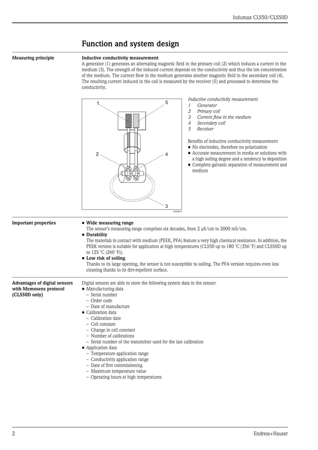 Indumax cls50 d endress+hauser datasheet-inductive conductivity sensor ...
