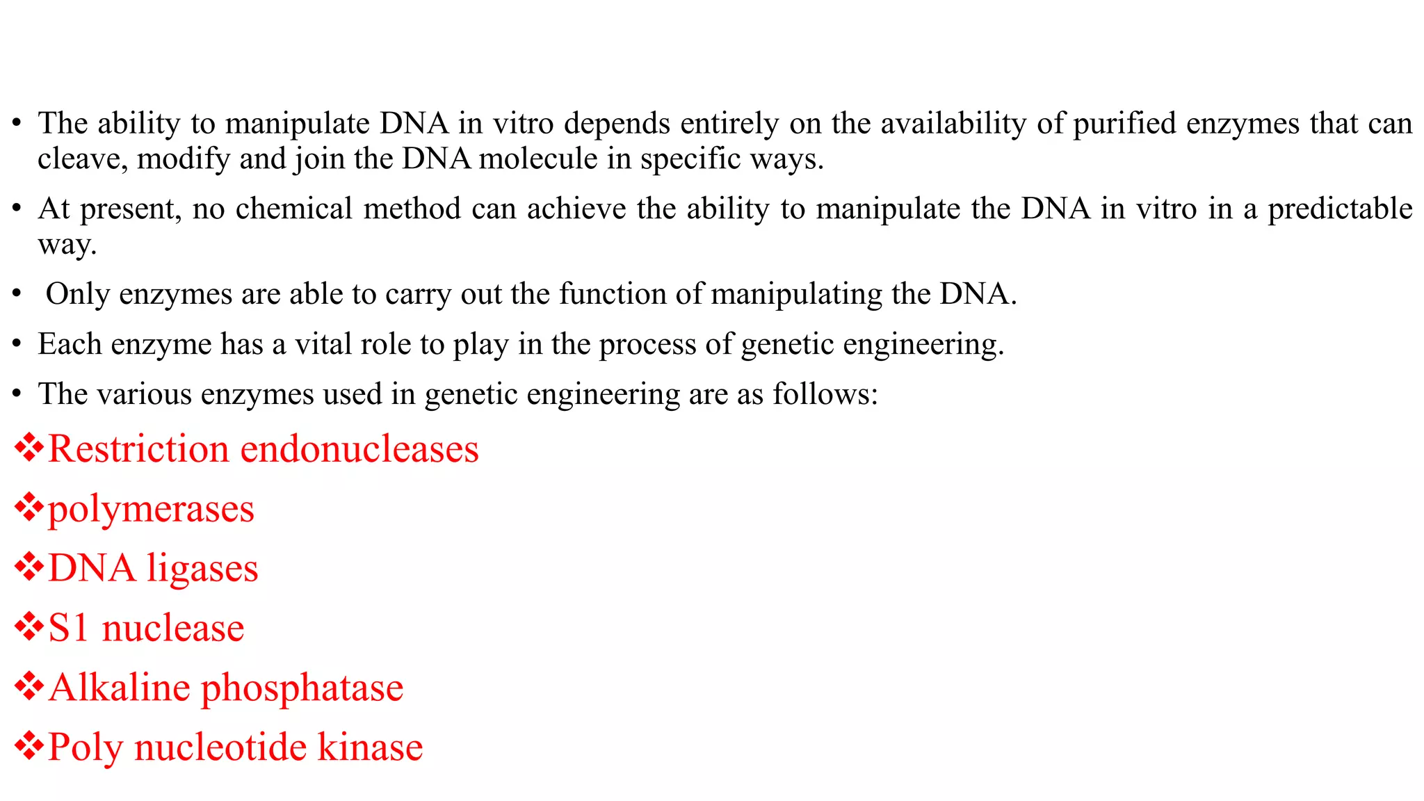 ENZYMES USED IN GENETIC ENGINEERING | PPTX