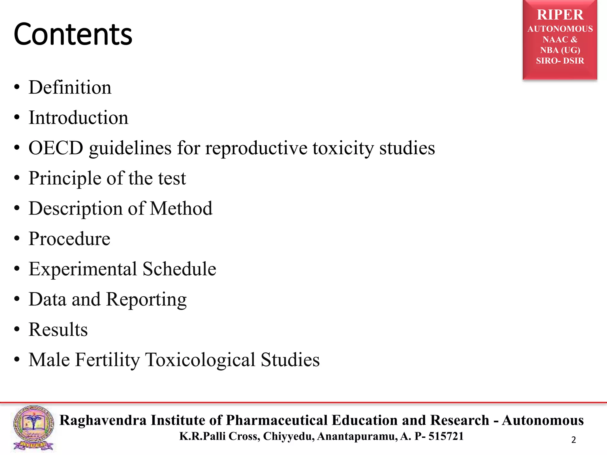 REPRODUCTIVE TOXICITY STUDIES | PPTX