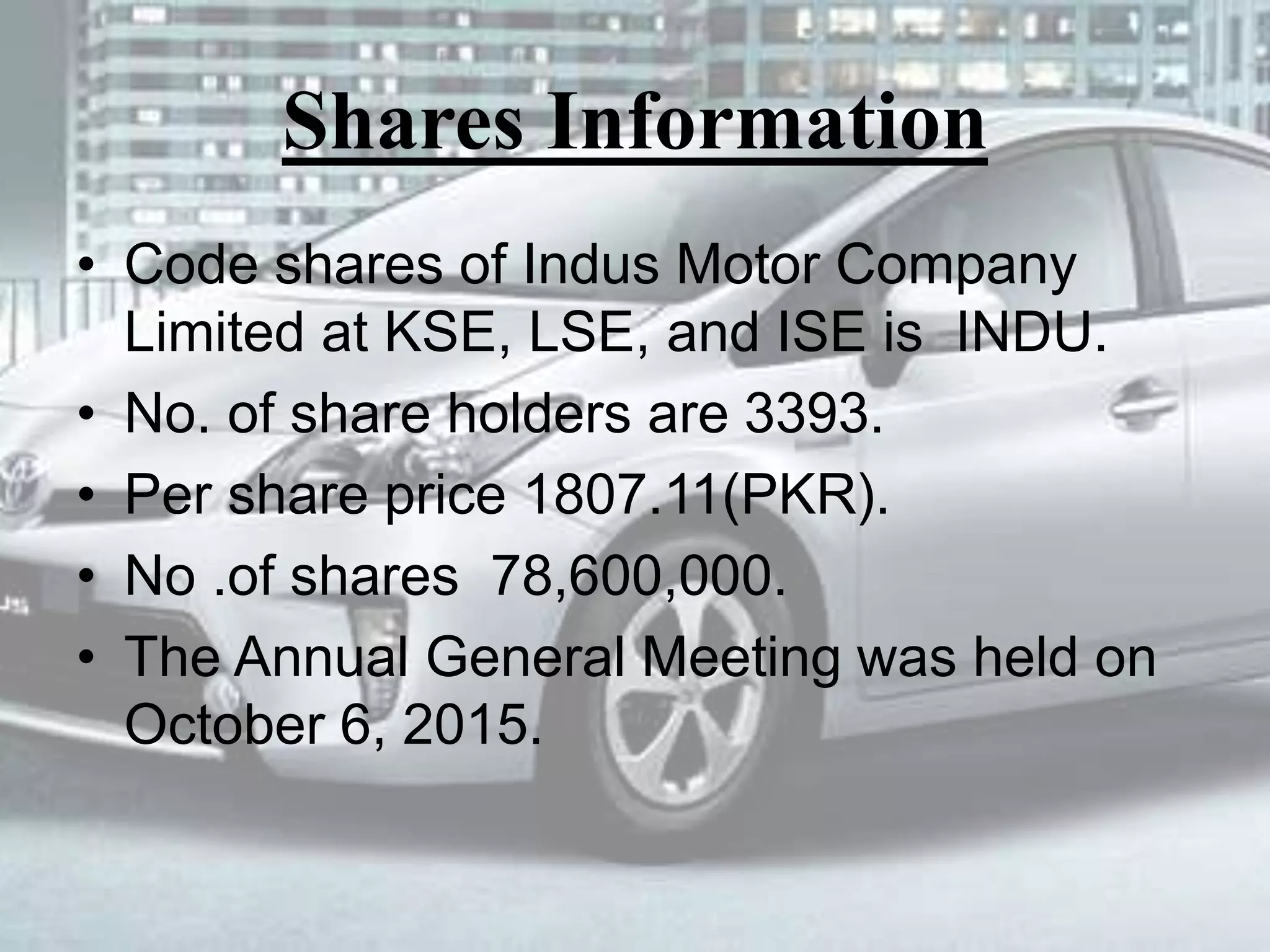 Indus motor | PPTX | Stocks and Bonds | Personal Investing