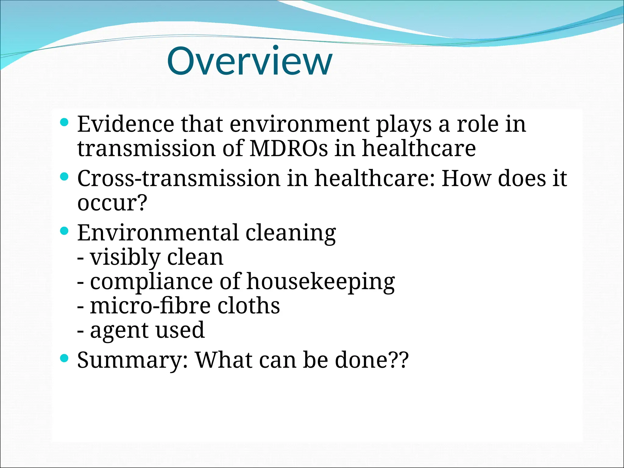 Infection control in MDROs environmental cleaning | PPT