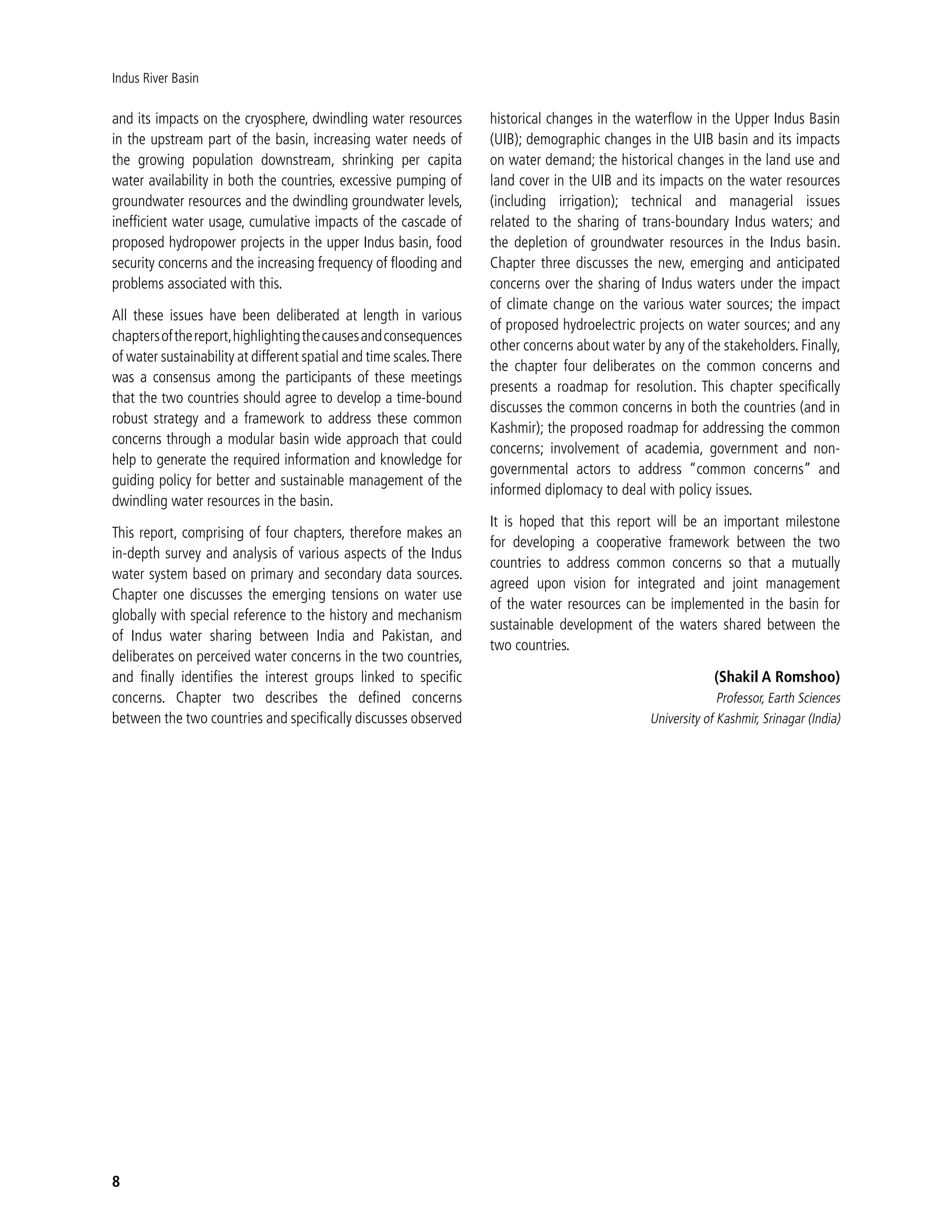Indus River Basin: Common Concerns and the Roadmap to Resolution | PDF