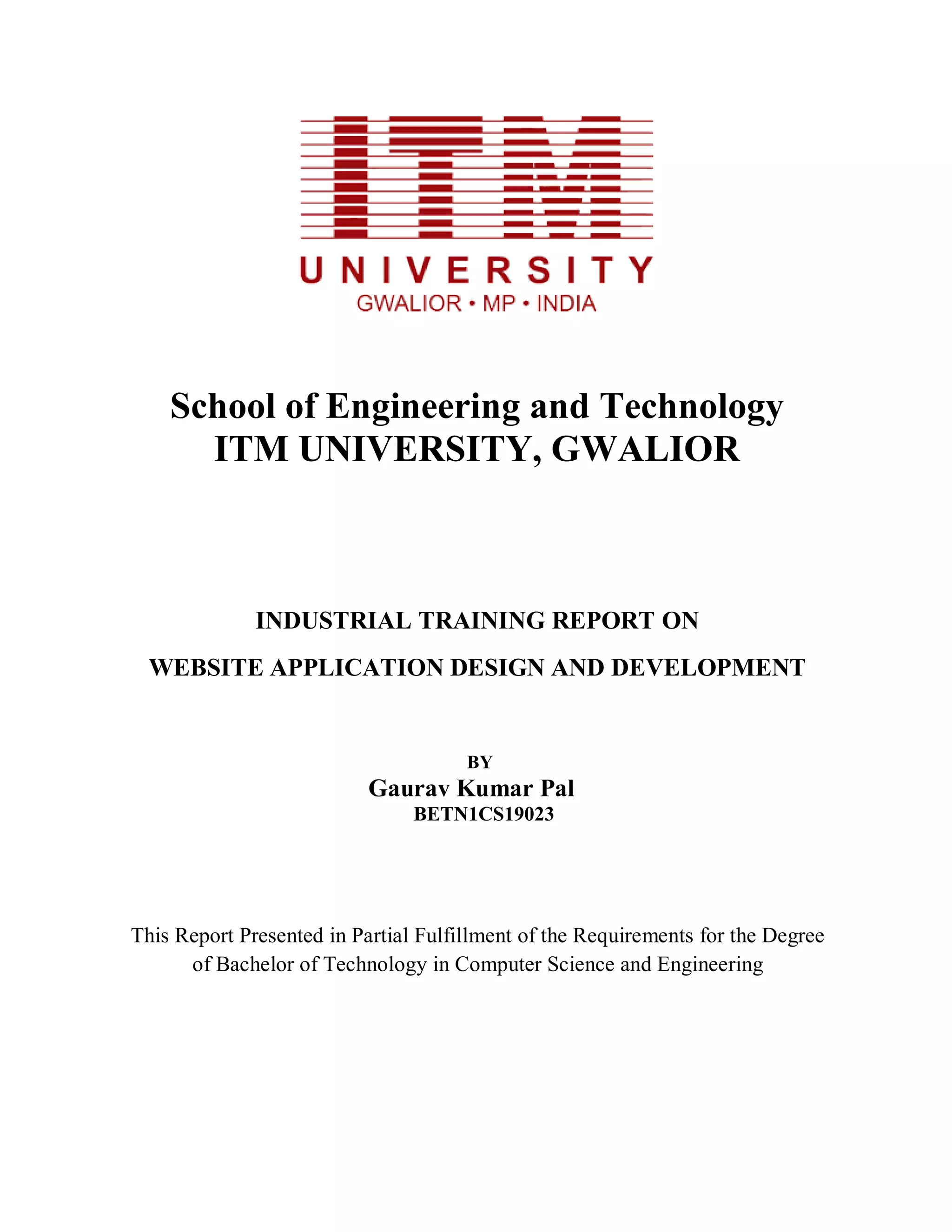 Industrail training report on website design and development | PDF