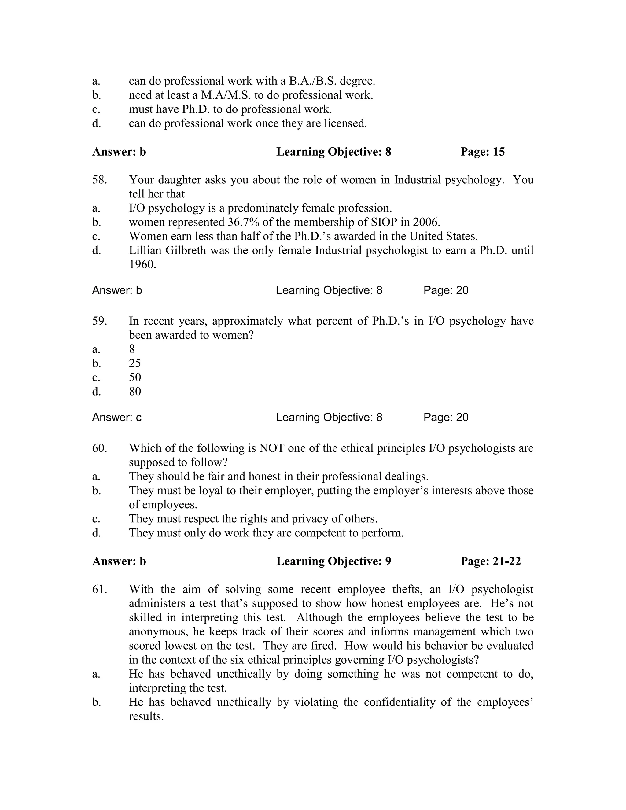Industrial and Organizational Psychology 6th Edition Spector Test Bank ...