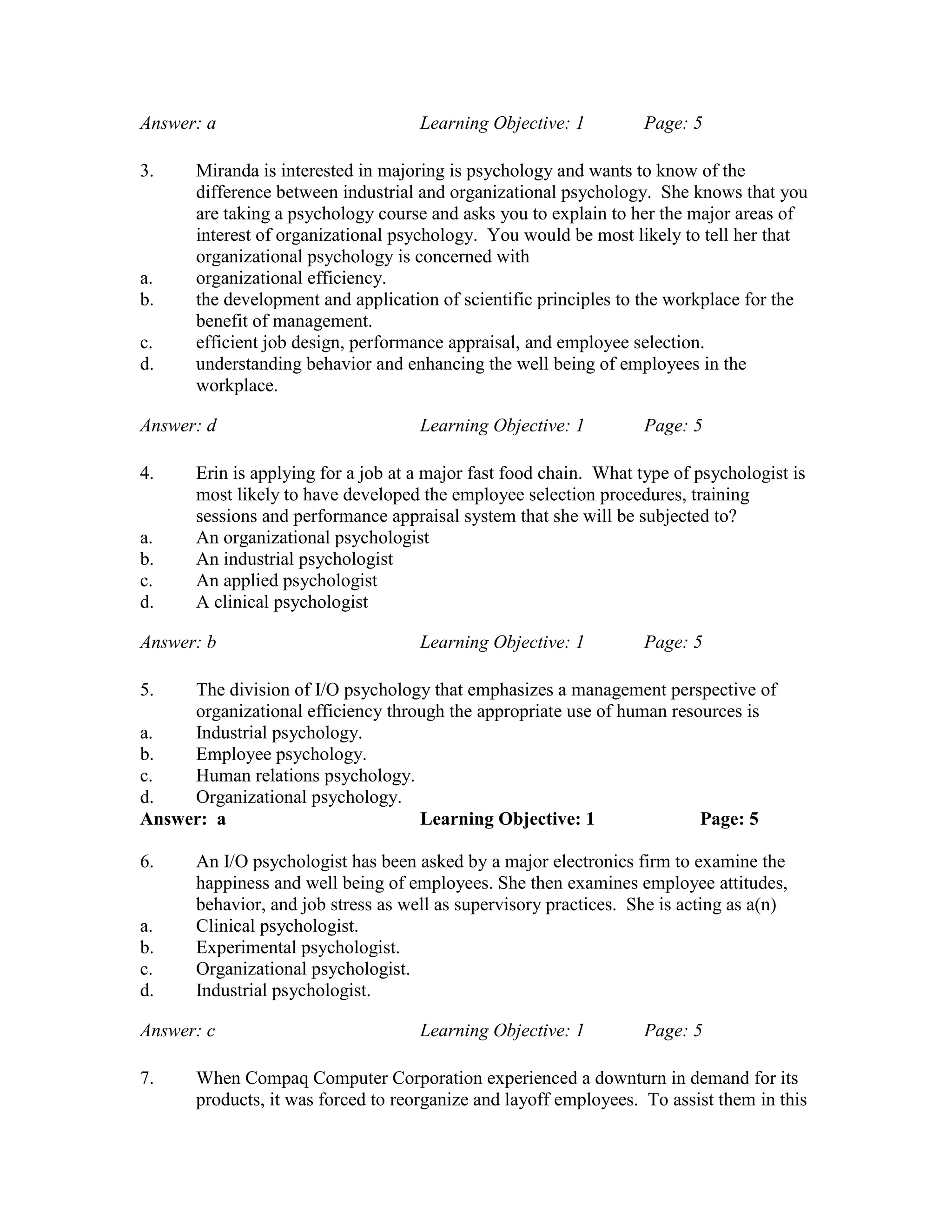 Industrial and Organizational Psychology 6th Edition Spector Test Bank ...
