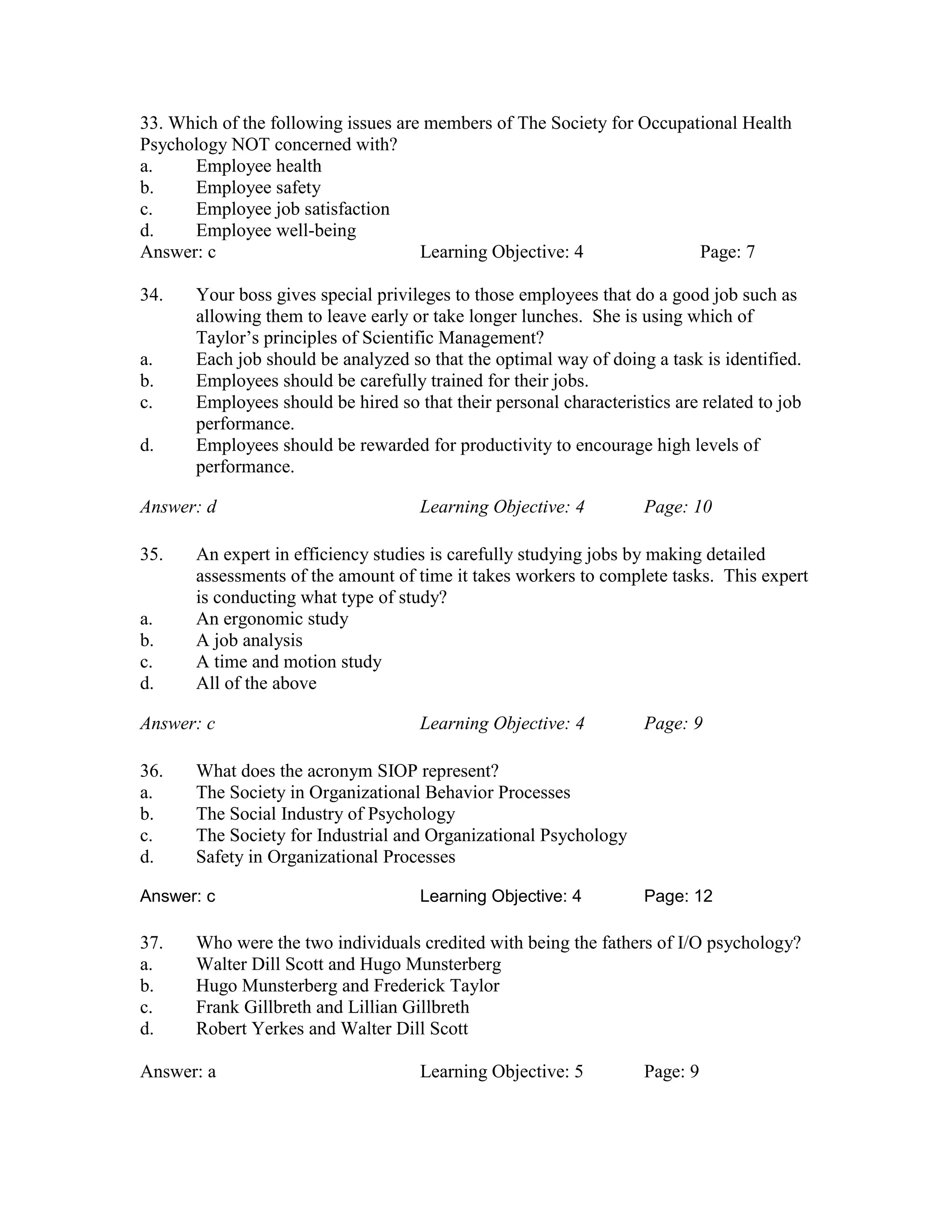 Industrial and Organizational Psychology 6th Edition Spector Test Bank ...