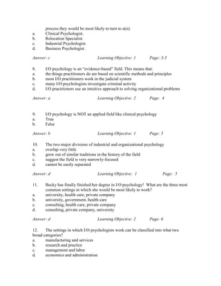 Industrial and Organizational Psychology 6th Edition Spector Test Bank ...
