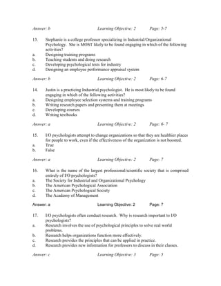 Industrial and Organizational Psychology 6th Edition Spector Test Bank ...