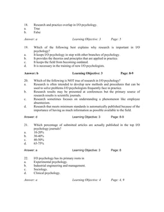 Industrial and Organizational Psychology 6th Edition Spector Test Bank ...