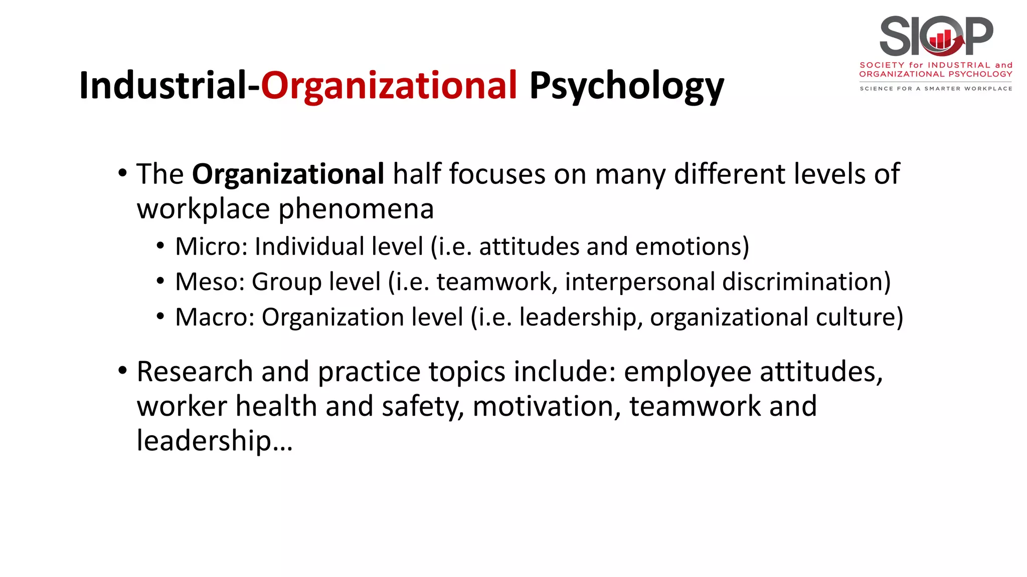 Industrial Organizational (I-O) Psychology Introduction | PPTX
