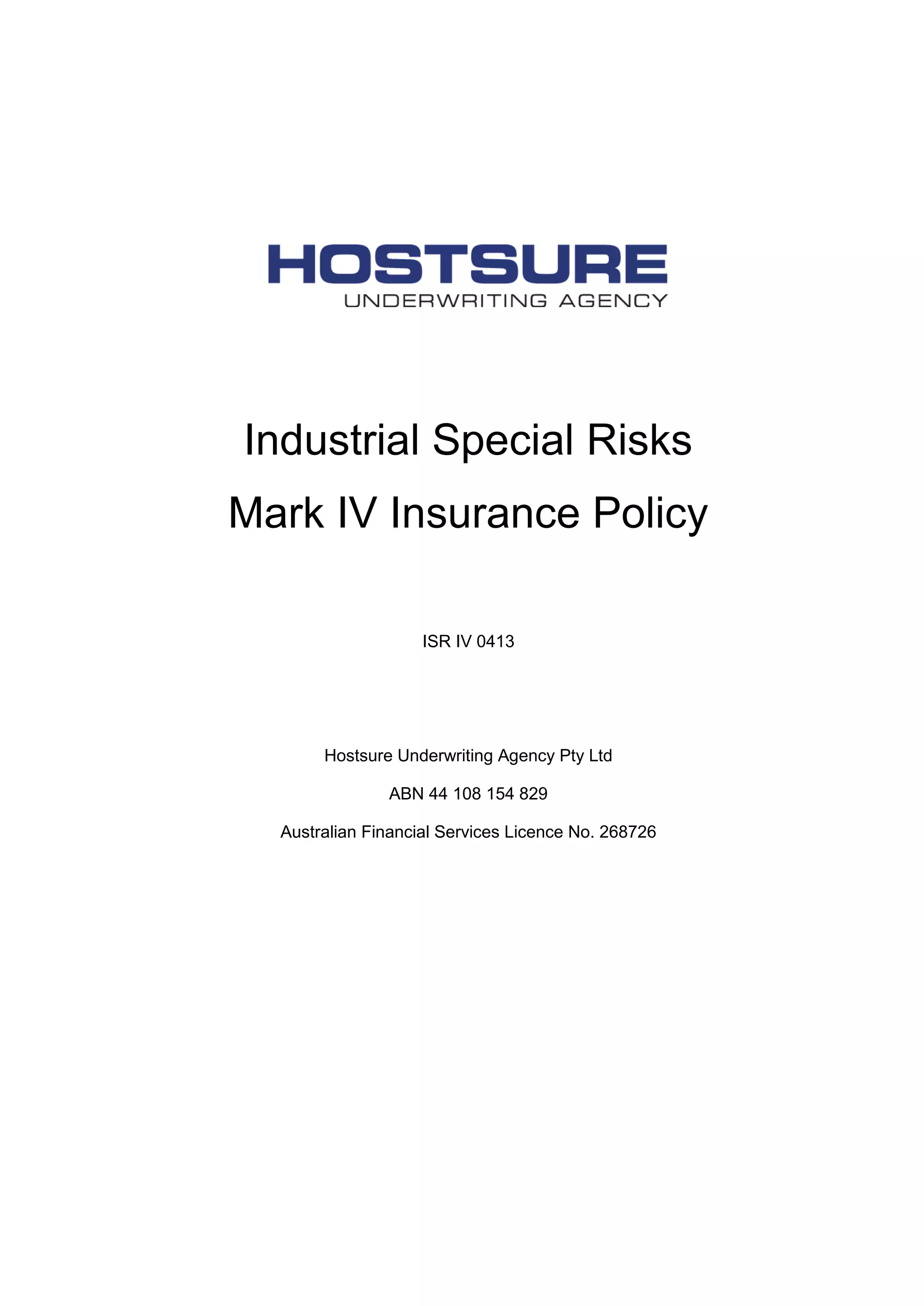 Hostsure Industrial Special Risks Insurance Policy | PDF