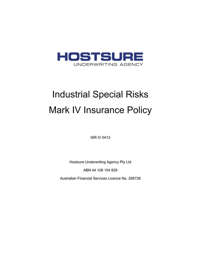 Hostsure Industrial Special Risks Insurance Policy | PDF