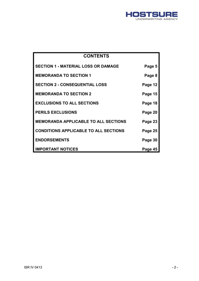 Hostsure Industrial Special Risks Insurance Policy | PDF