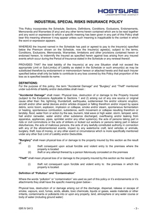 Hostsure Industrial Special Risks Insurance Policy | PDF