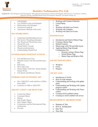 Industrial training in .net