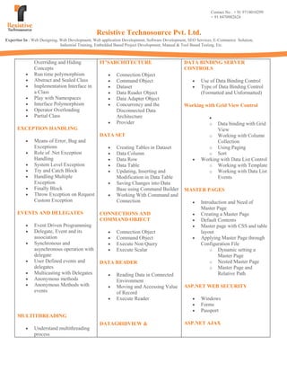 Industrial training in .net