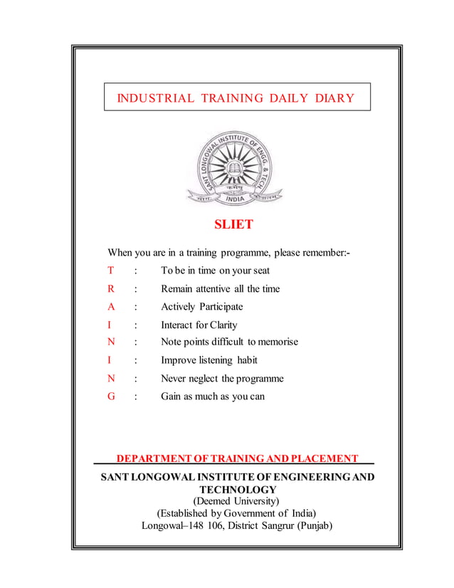 FICCI-FRAC- training-report-diary SLIET | PDF