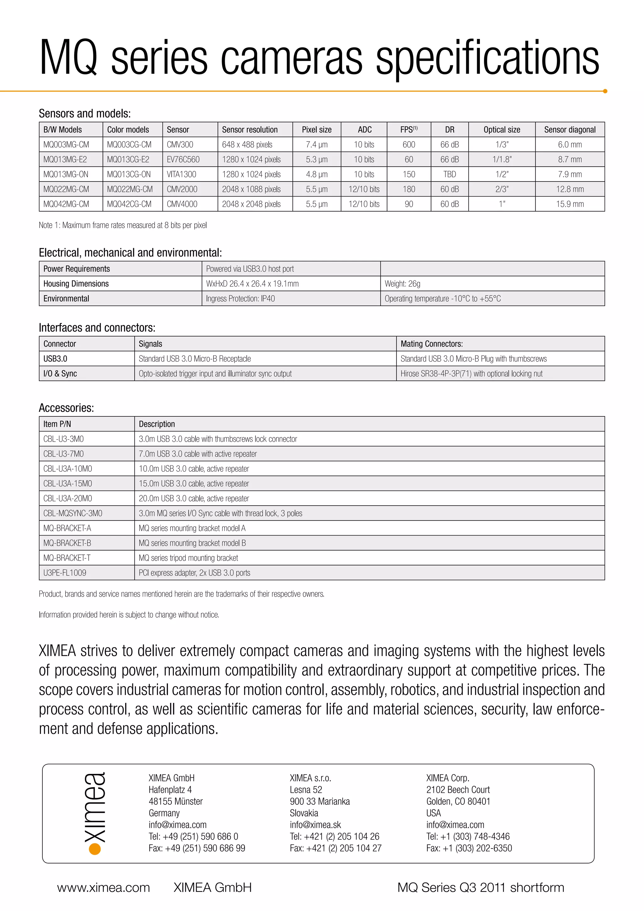 Industrial USB 3 Camera by XIMEA | PDF