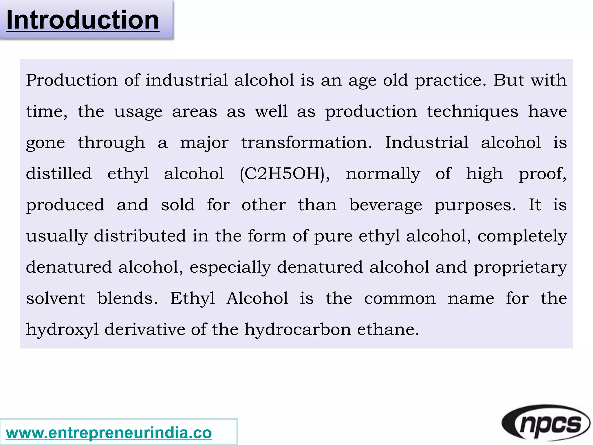 Production of Industrial Alcohols | PPTX