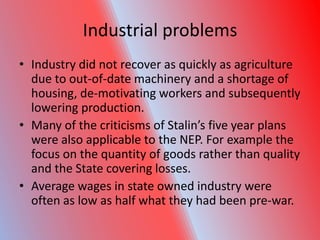Industrial and agricultural problems of the nep | PPTX | Political ...