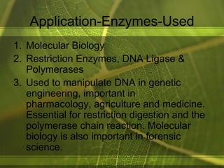 Industrial applications of enzymes | PPTX