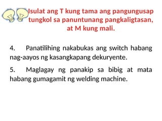 Industrial Arts COT (Mga panuntunang pangkalusugan at pangkaligtasan sa ...