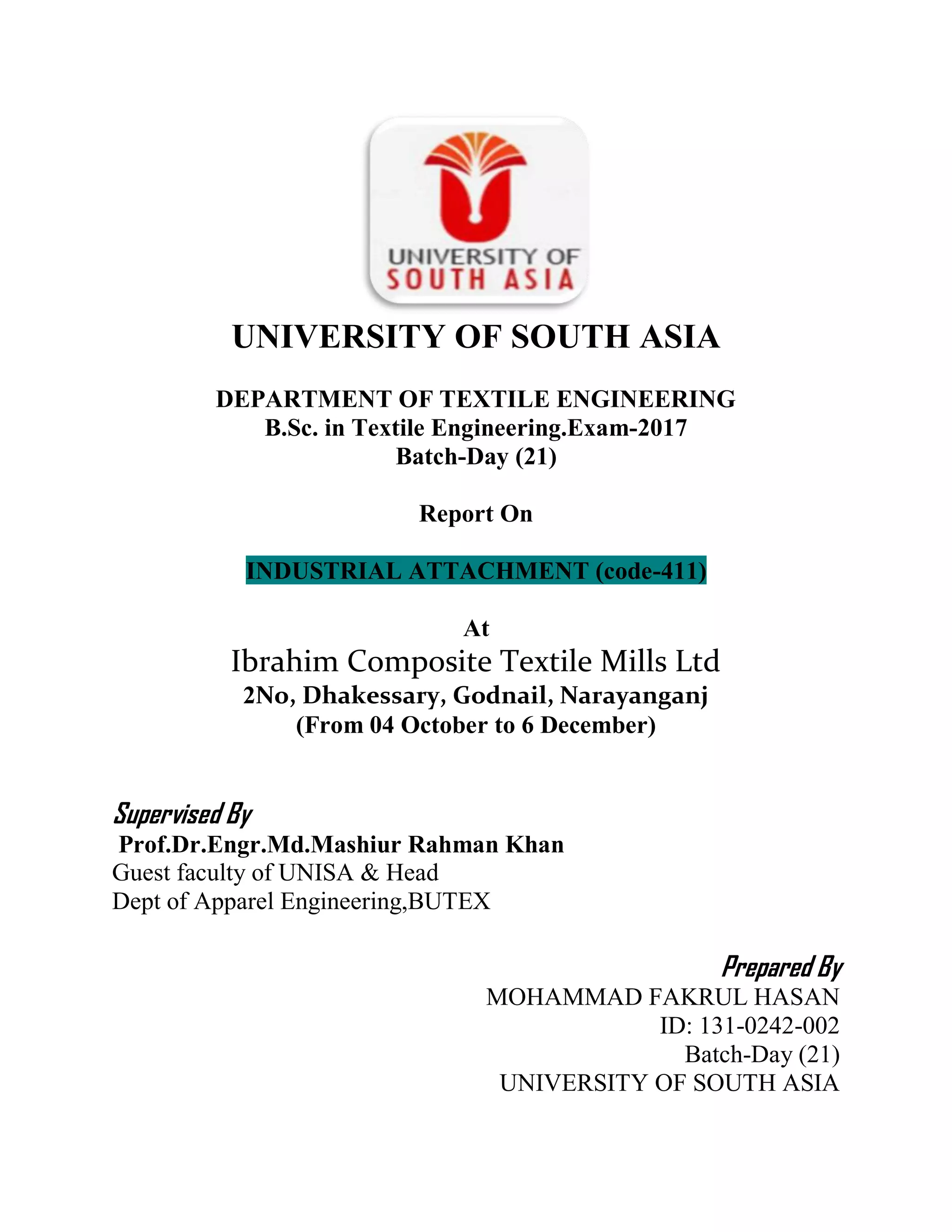Industrial attachment of University Of South Asia( Batch Day 21st ) | PDF