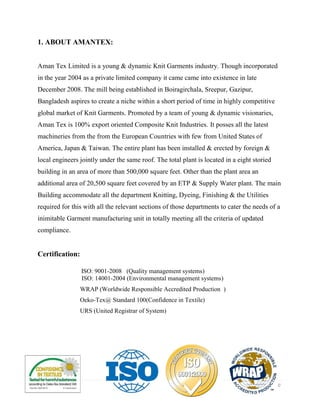 Industrial attachment of aman tex ltd. | PDF